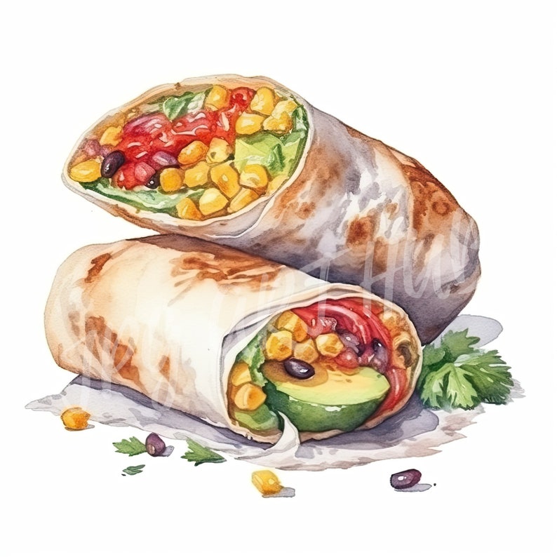 Watercolor Mexican Food Clipart Mexican Clipart Tacos - Etsy