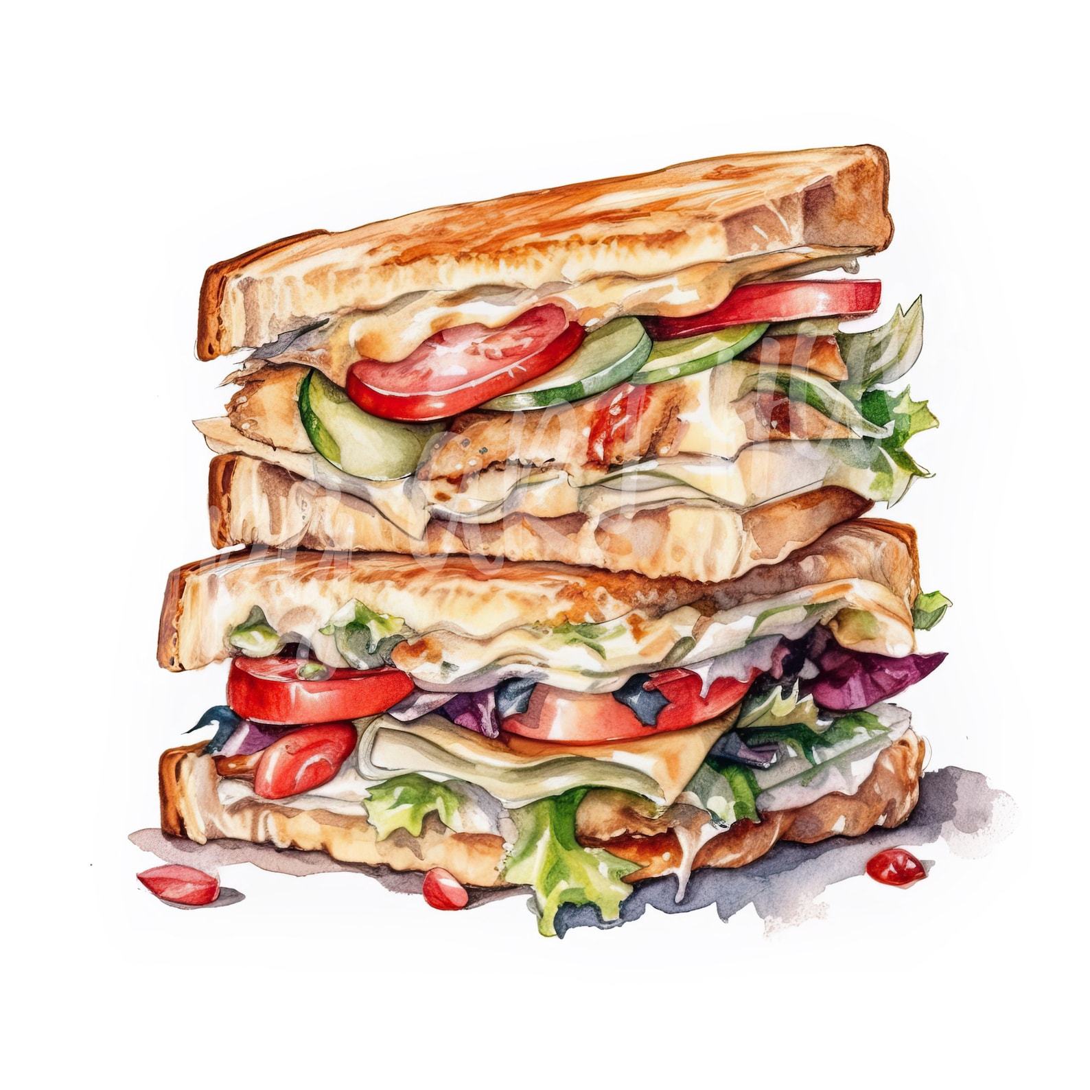 Watercolor Sandwich Clipart Fast Food Clipart Food Illustration High ...