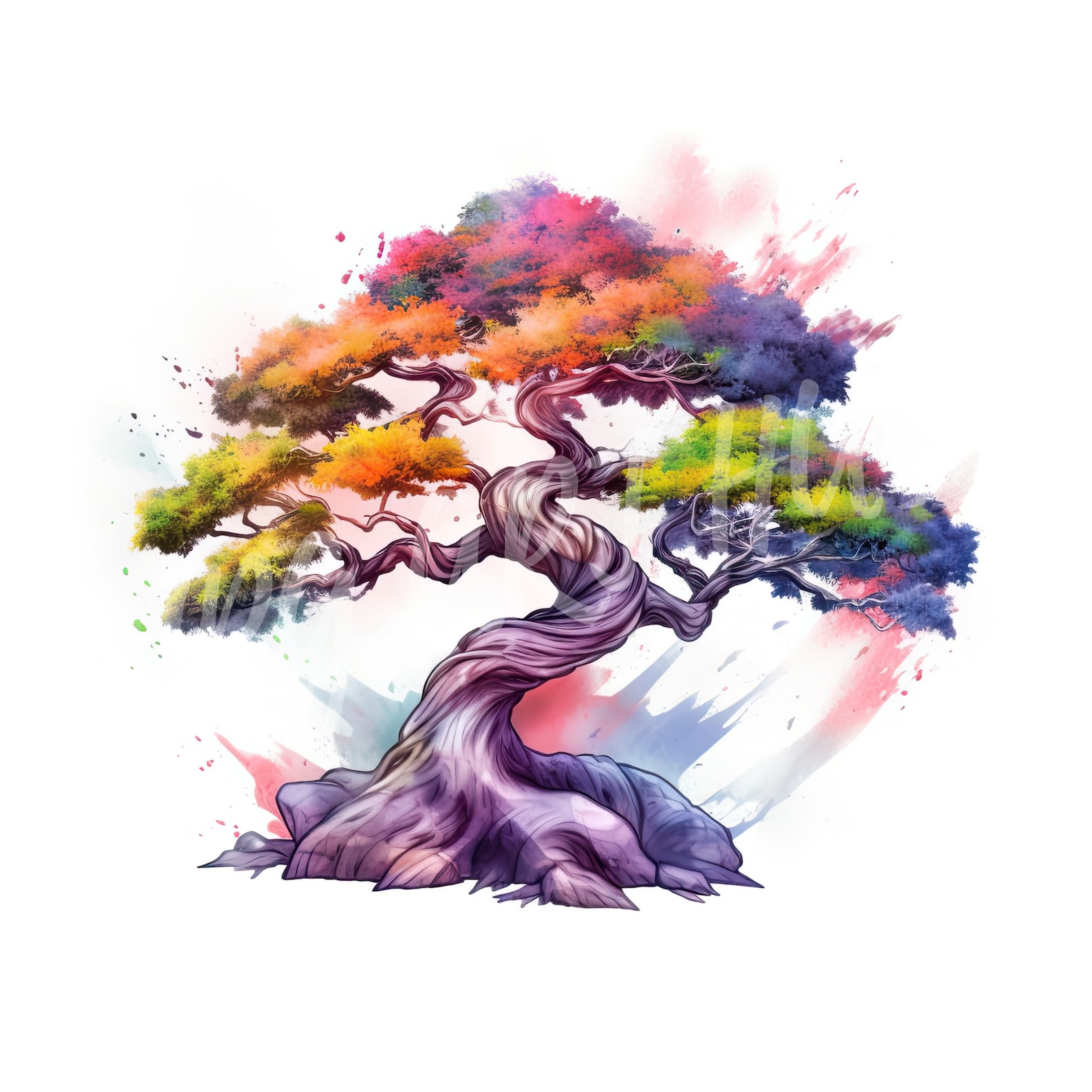 Watercolor Colorful Bonsai Tree Clipart, Bonsai Clipart, Digital ...