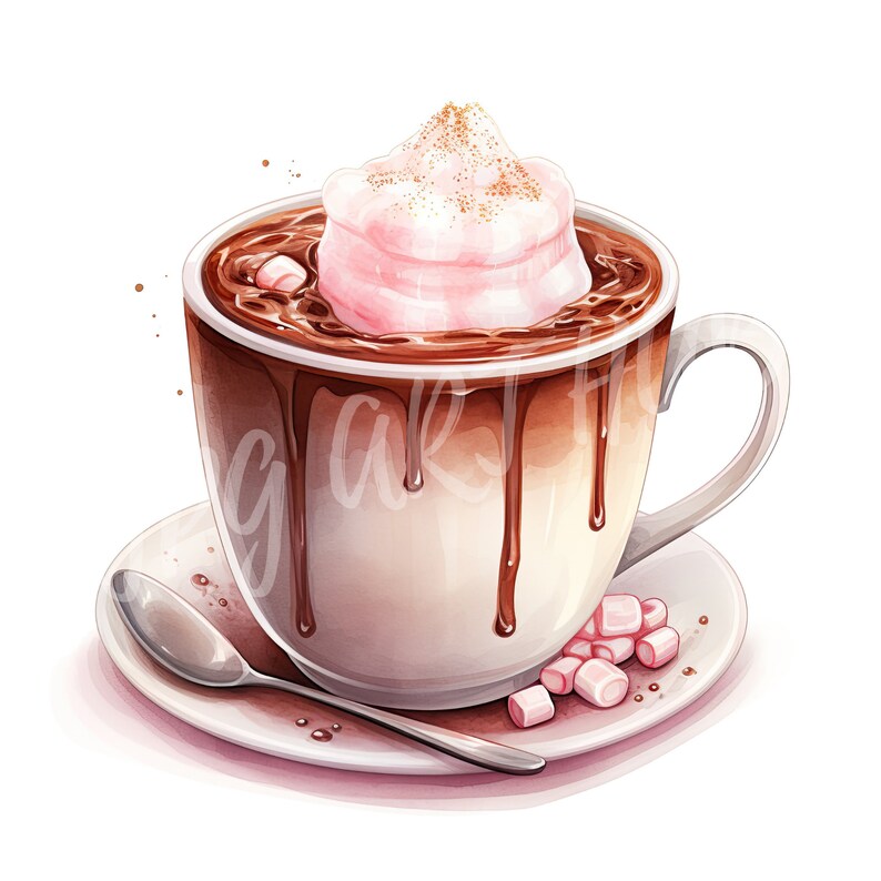 Watercolor Hot Chocolate Clipart, High Quality JPG, Digital Download ...