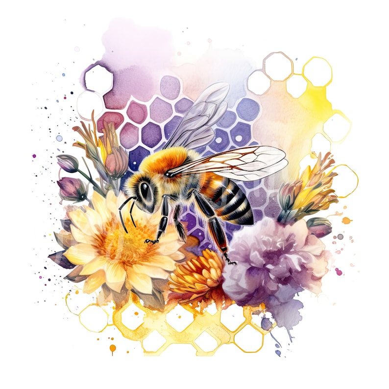Watercolor Bee Honeycomb Clipart, Bee Clipart, Honey Clipart, Digital ...