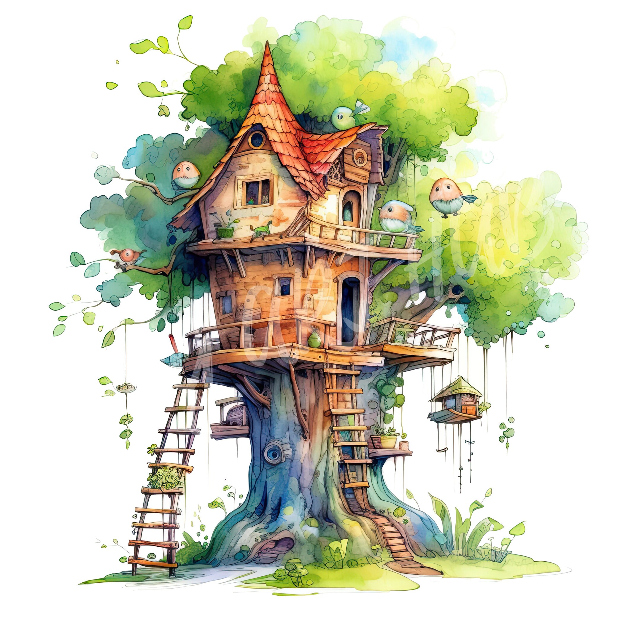 Watercolor Kids Tree House Clipart Bundle House Clipart - Etsy