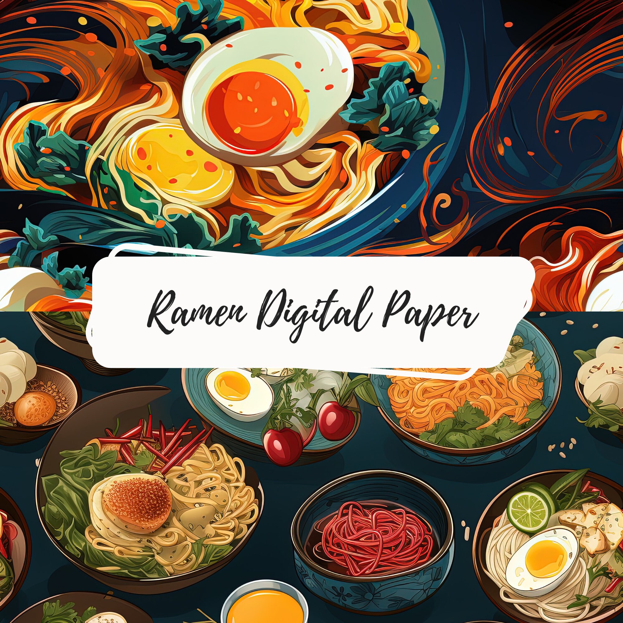 Seamless Ramen Digital Paper Pack, Dim Sum Seamless Pattern, Ramen ...