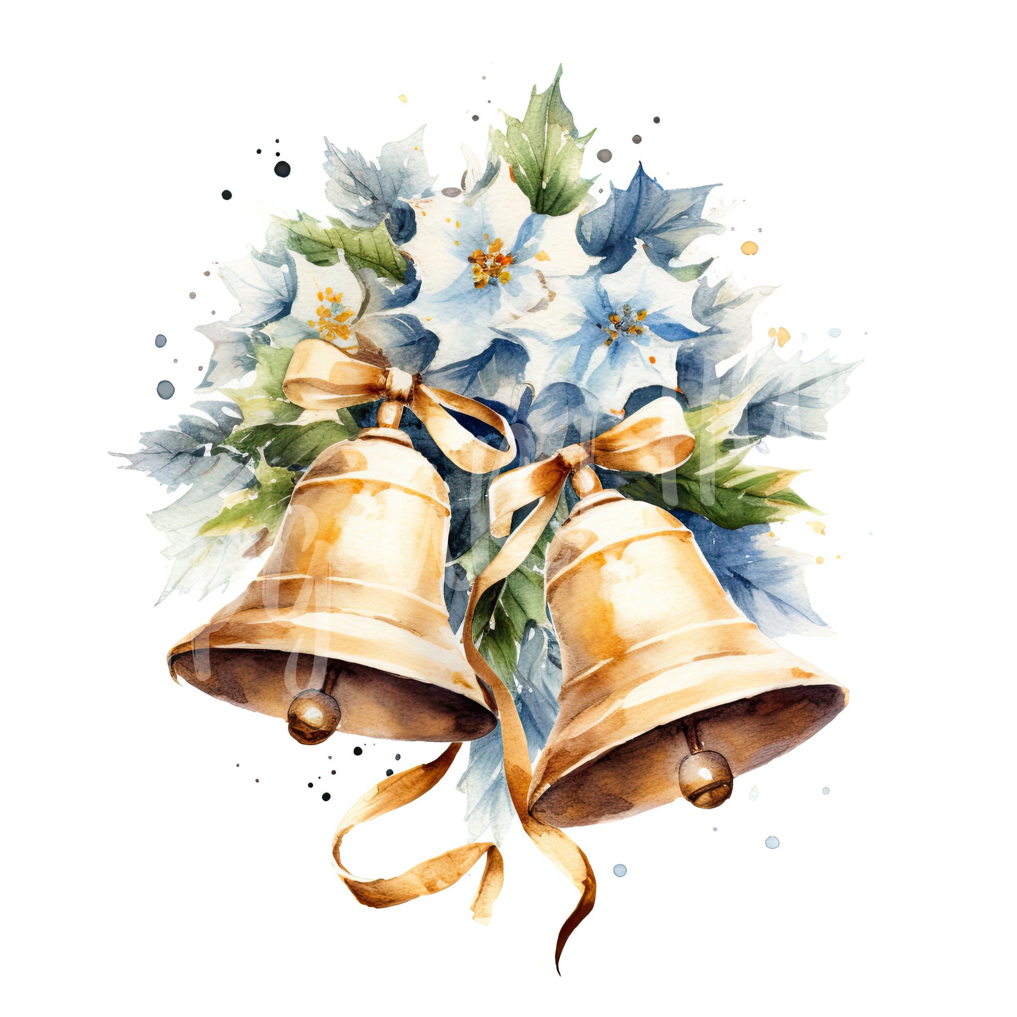 Watercolor Christmas Bells Clipart, High Quality JPG, Digital Download ...