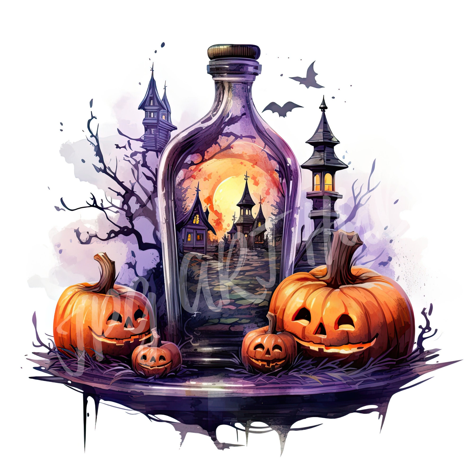 Watercolor Spooky Potion Bottle Clipart Halloween Clipart - Etsy