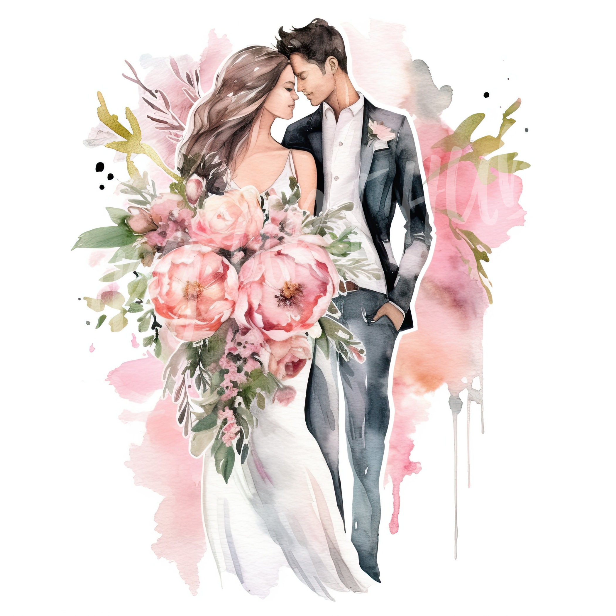 Watercolor Bride and Groom Clipart Wedding Invites Card - Etsy