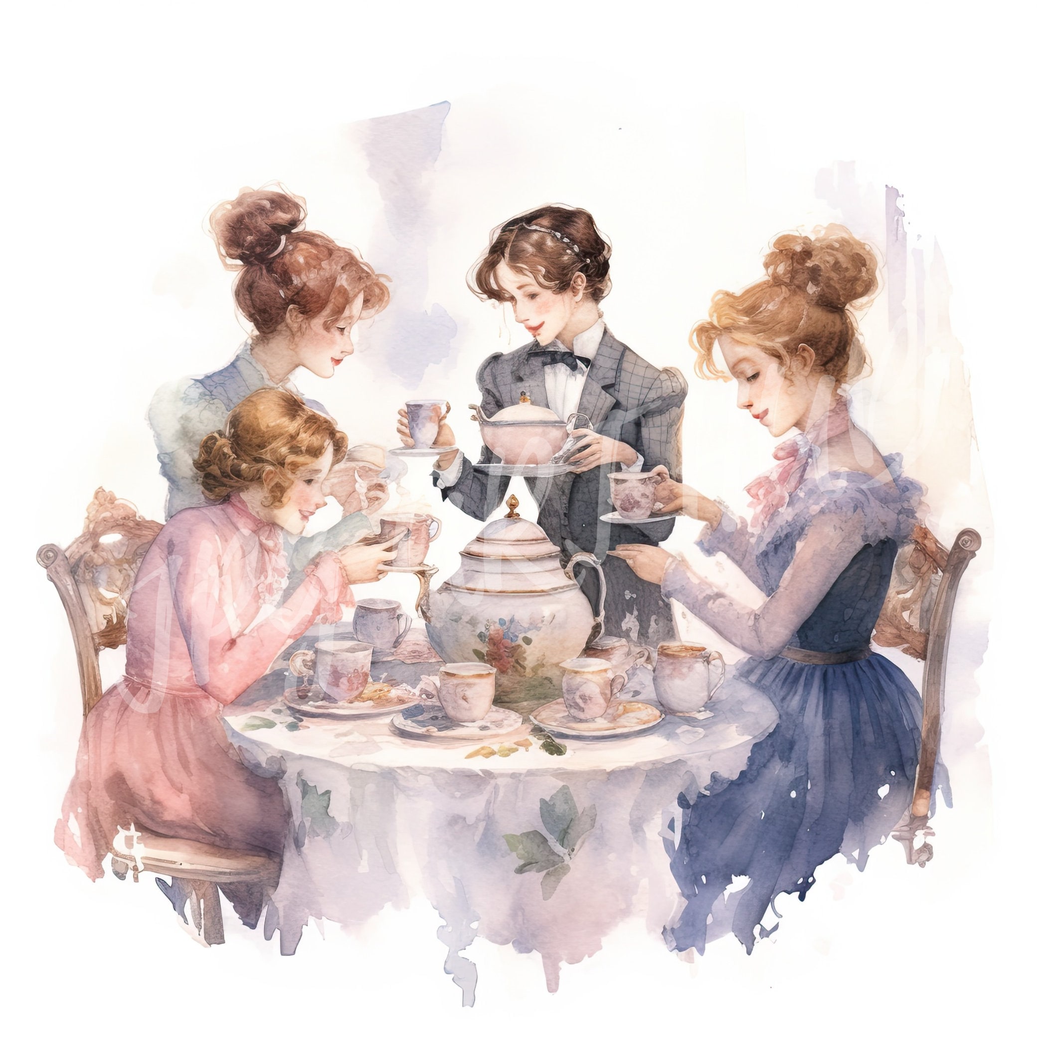 Watercolor Victorian Tea Party Clipart, Vintage Tea Portrait, High ...