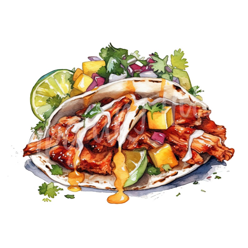 Watercolor Mexican Food Clipart Mexican Clipart Tacos - Etsy