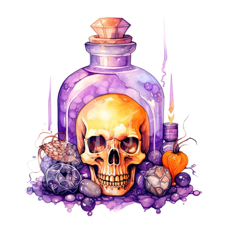 Watercolor Spooky Potion Bottle Clipart Halloween Clipart - Etsy
