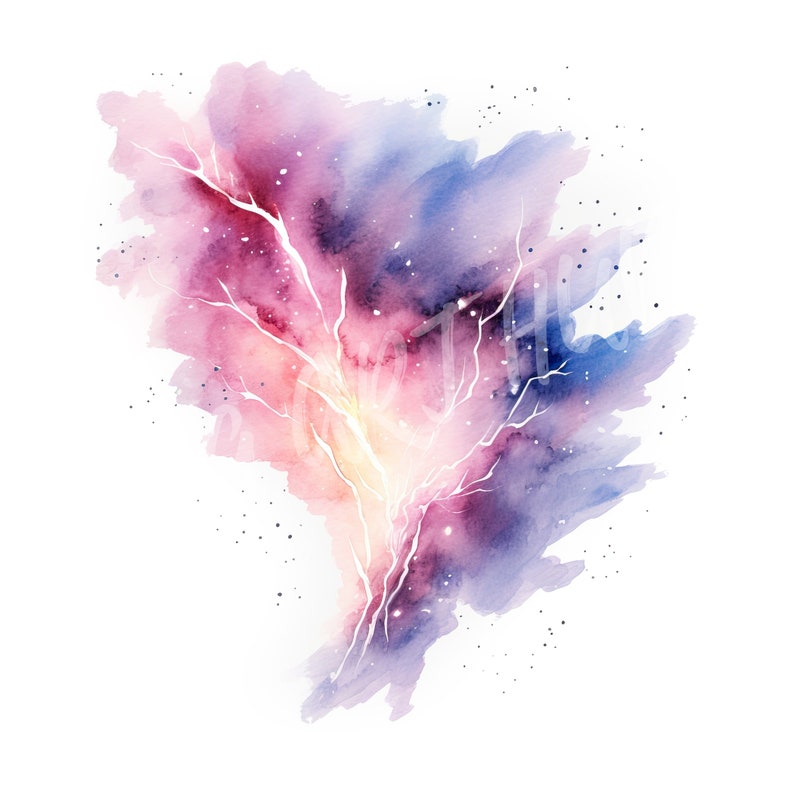 Watercolor Lightning Strike Clipart, Lightning Clipart, Digital ...