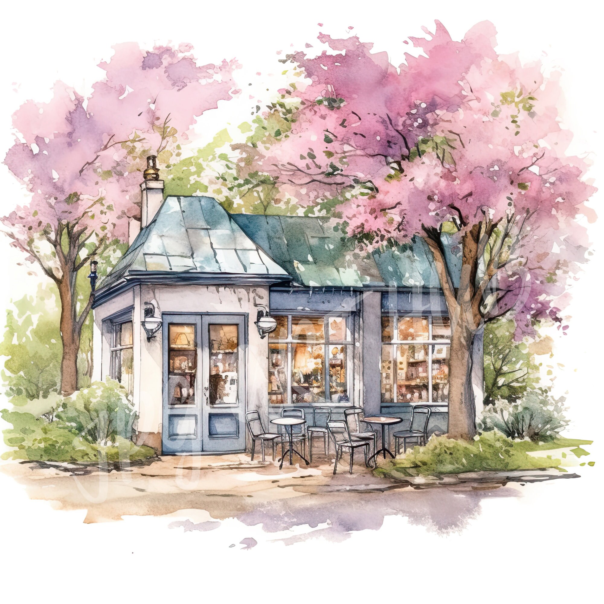 Watercolor Paris Coffee Shop Clipart, Coffee Clipart, High Quality JPG ...