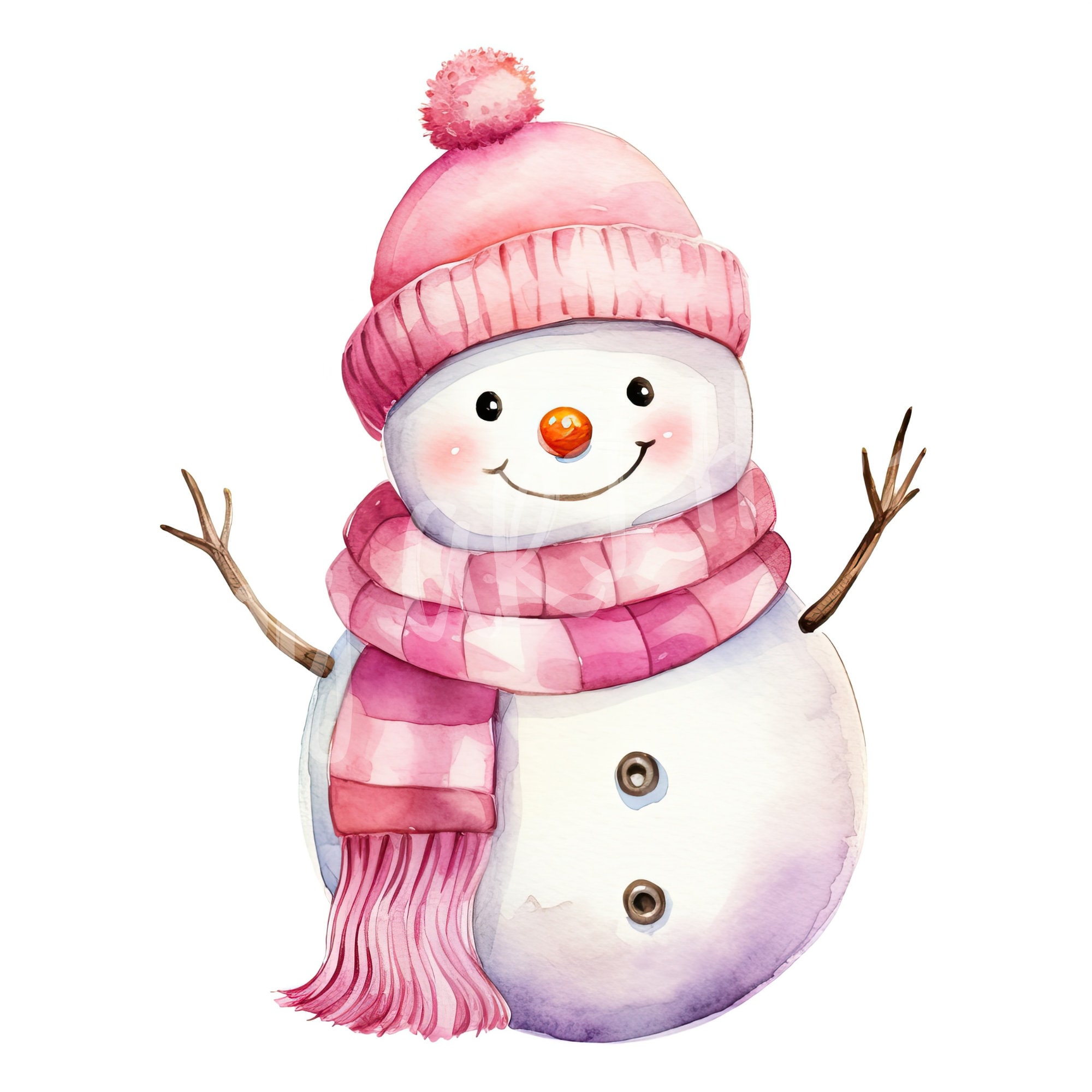 Watercolor Pink Themed Christmas Clipart, High Quality JPG, Digital ...