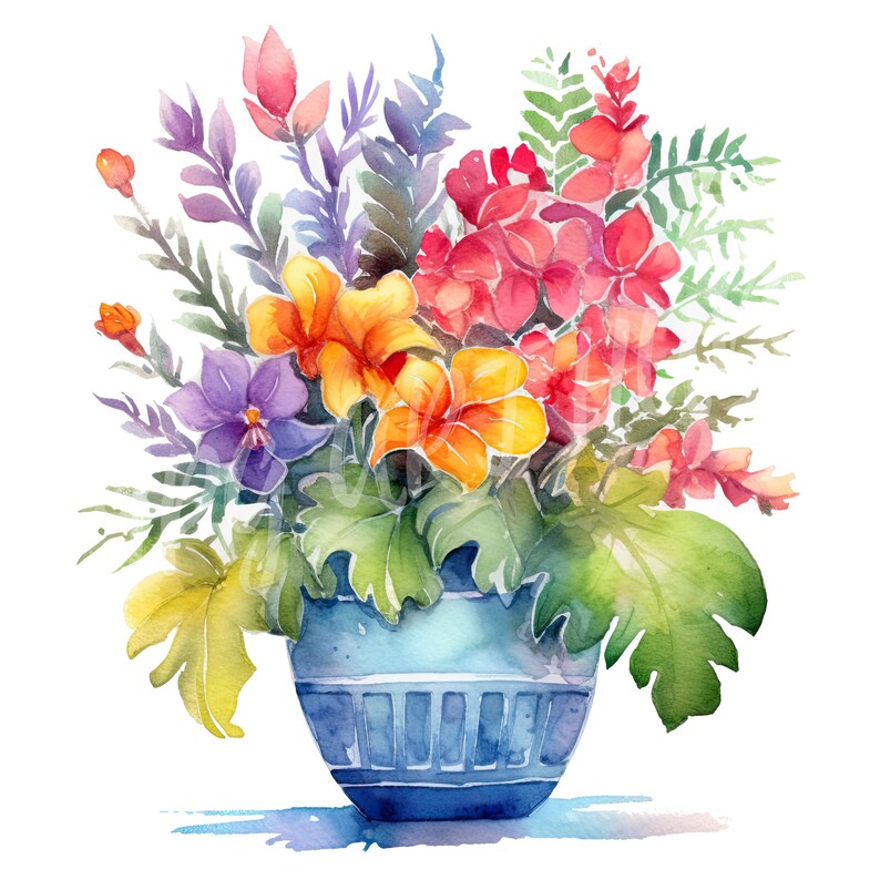 Watercolor Flowerpot Clipart, Flowers Clipart, Floral Clipart, Spring ...