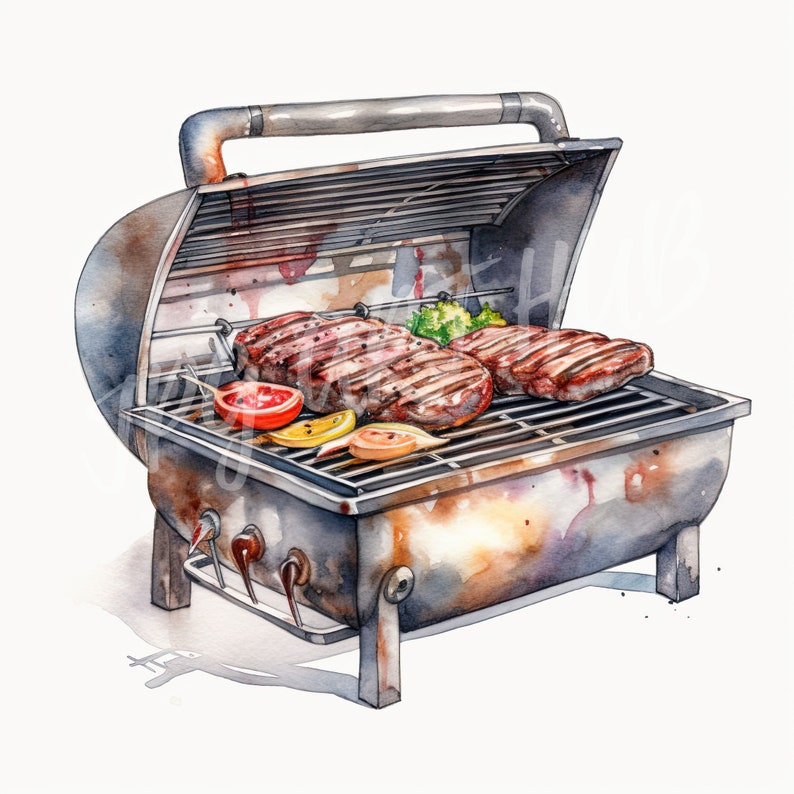 Watercolor BBQ Weekend Clipart, Summer Barbecue, Food Clipart, Digital ...