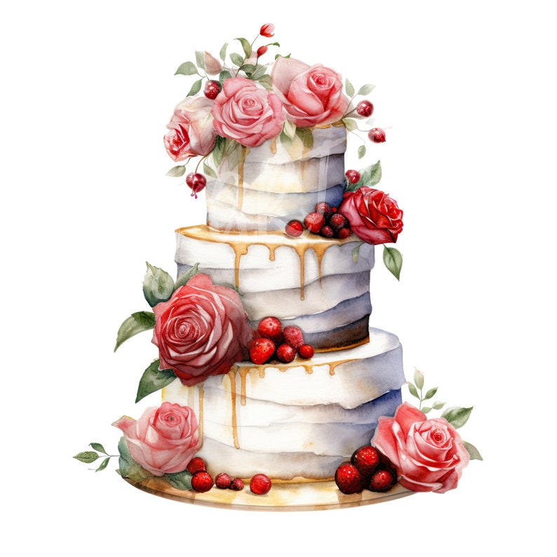 Watercolor Wedding Cake Clipart Classic Cake Wedding - Etsy