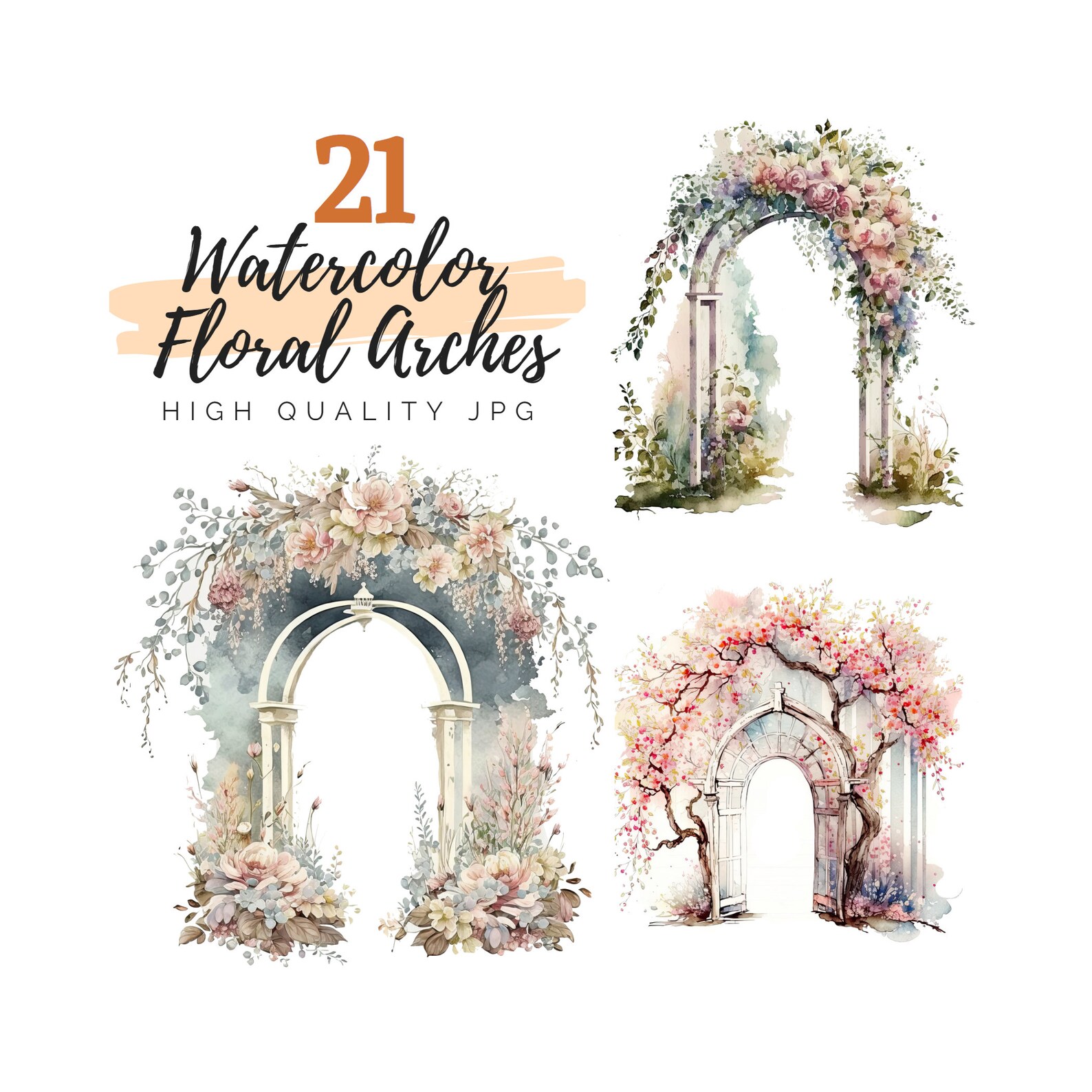 Watercolor Floral Arches Clipart - Floral Wedding Arch - Floral Arch ...