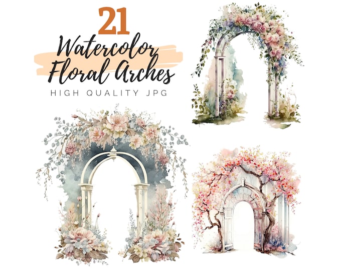 20 Vintage Floral Arch Clipart, Wedding Ceremony Arches, Printable ...