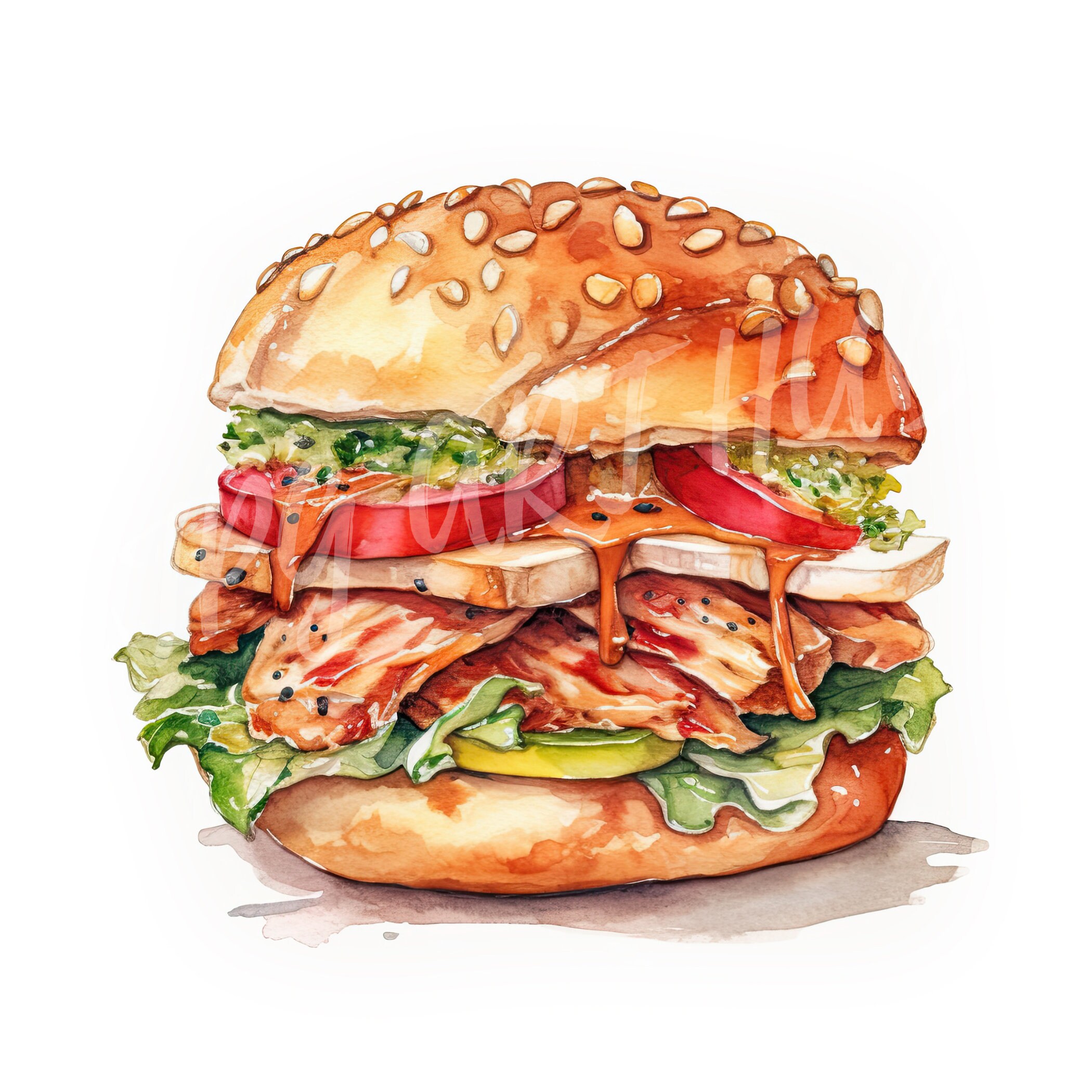 Watercolor Sandwich Clipart Fast Food Clipart Food Illustration High ...