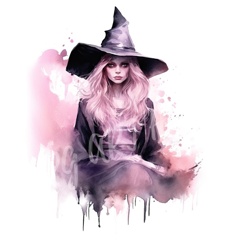 Watercolor Pink Halloween Clipart Bundle, Witch Clipart, High Quality ...