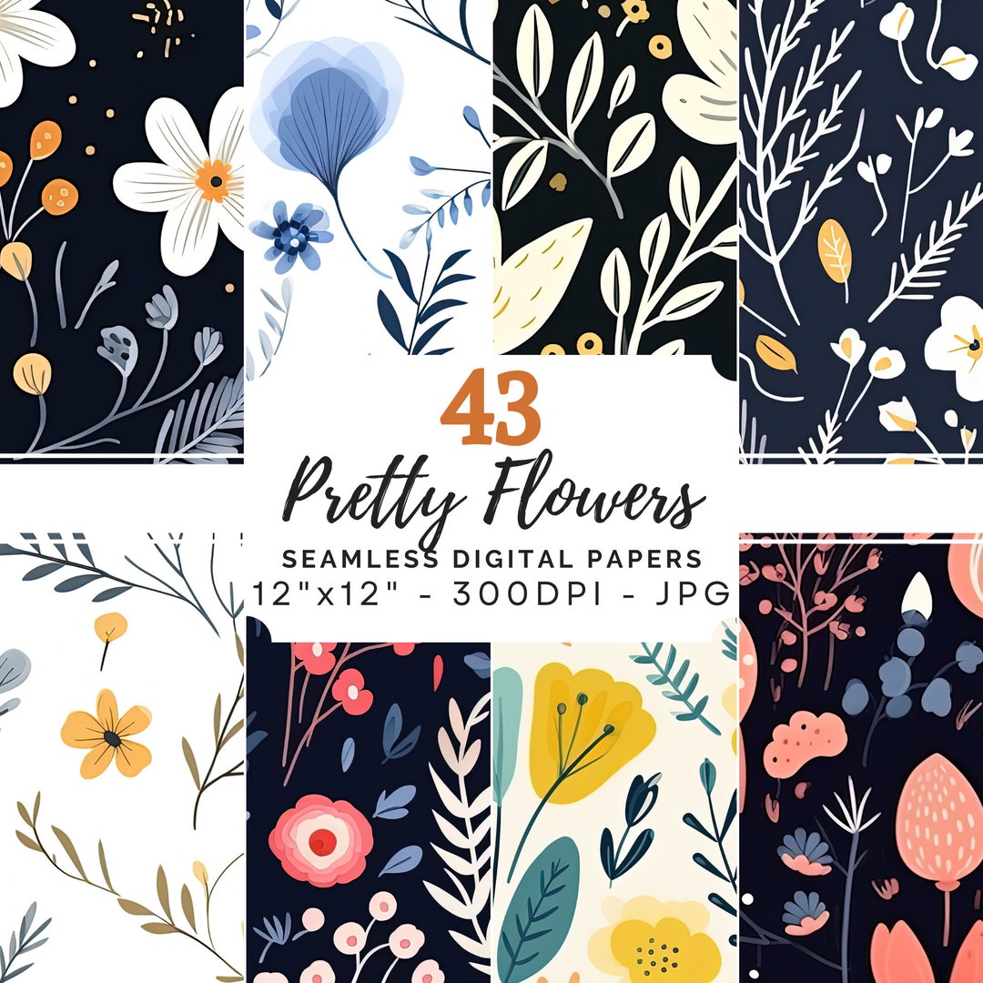 Seamless Flowers Digital Paper, Printable Digital Paper, Flowers ...