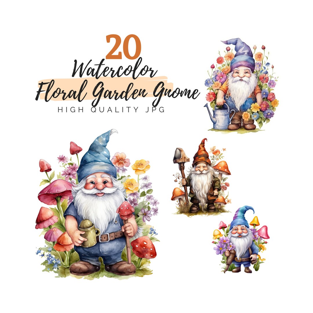 Watercolor Floral Gnome Clipart, Fantasy Floral Clipart, High Quality ...