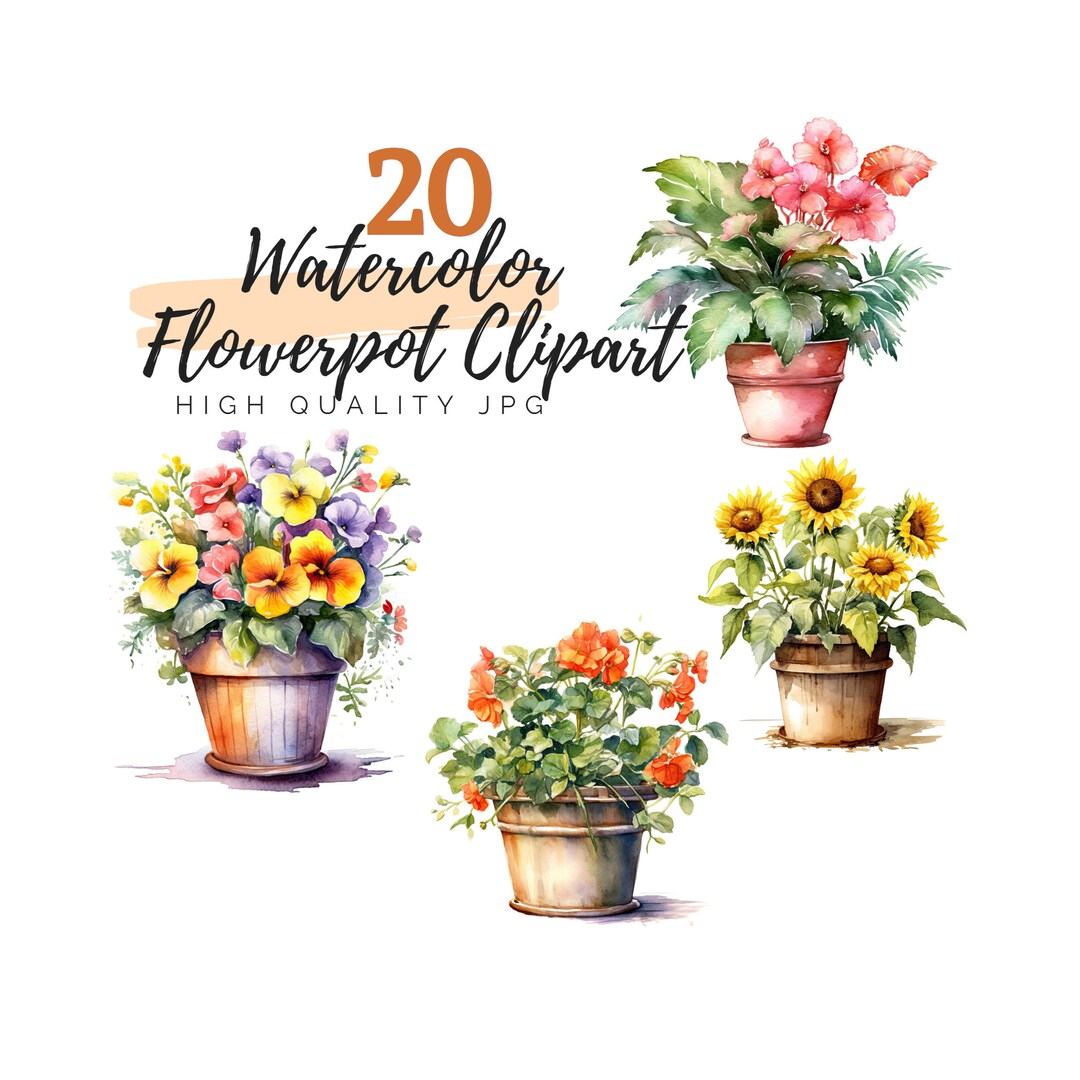 Watercolor Flowerpot Clipart, Flowers Clipart, Floral Clipart, Spring ...