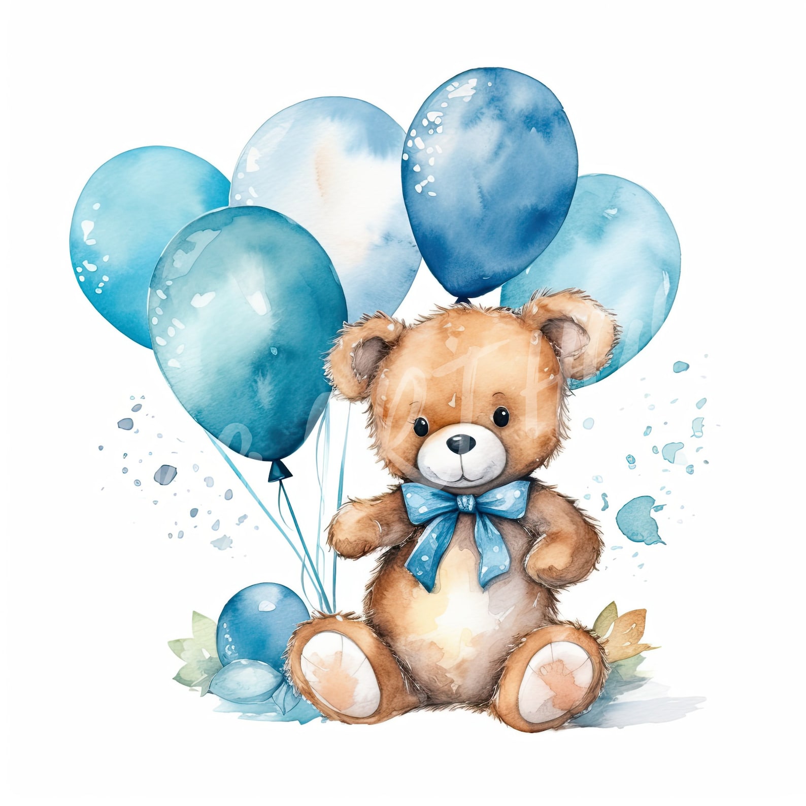 Watercolor Teddy Bear Birthday Clipart Pack, Teddy Clipart, Bear ...