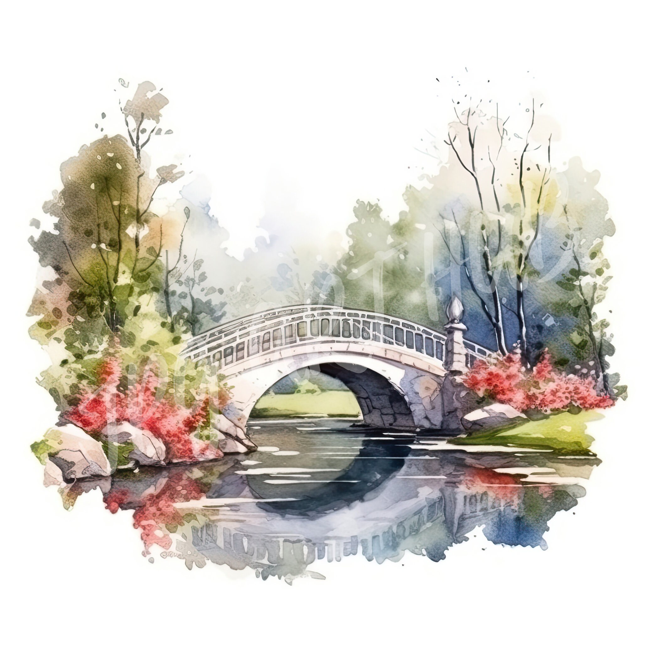 Watercolor Spring Floral Bridge Clipart, Garden Bridge, Digital ...