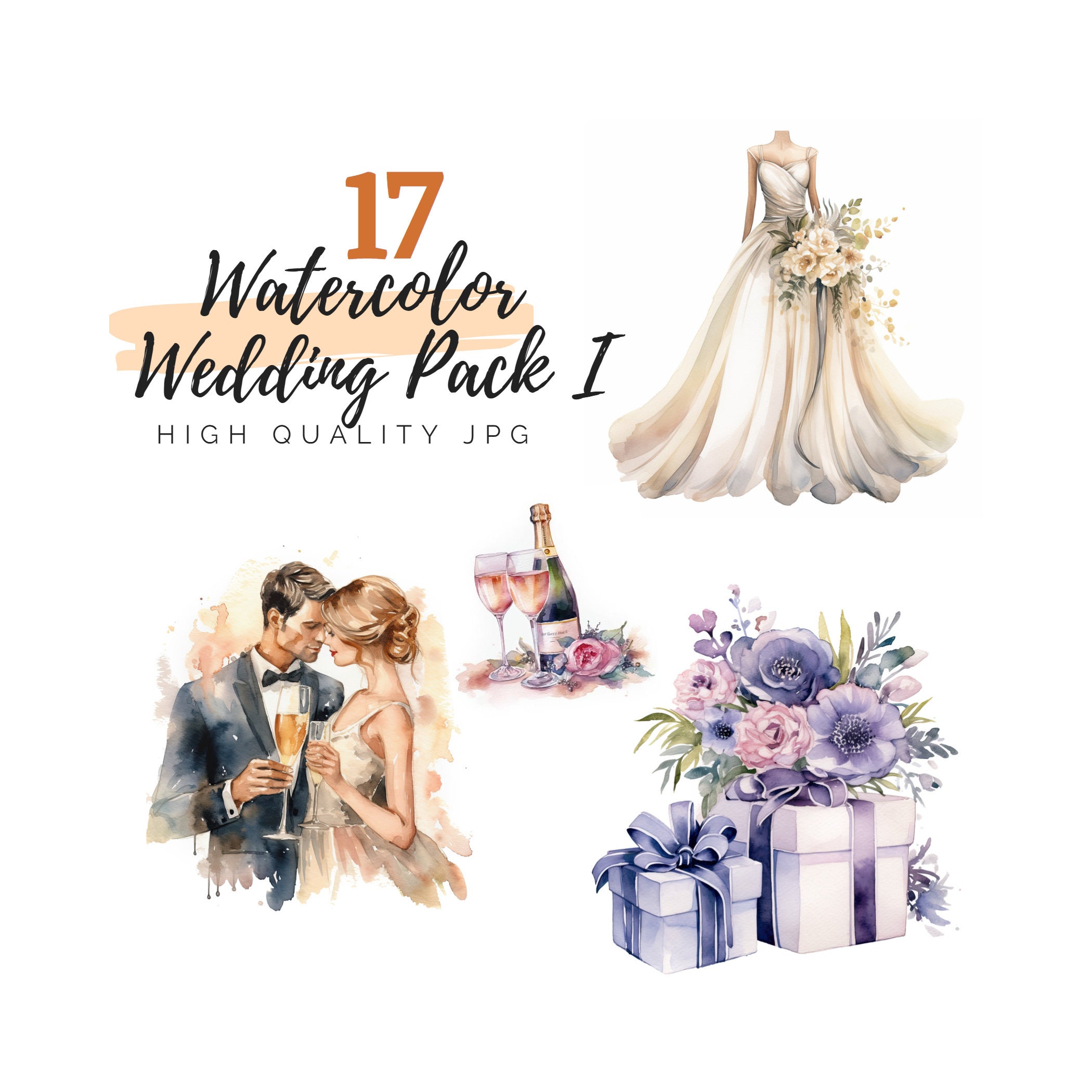 Watercolor Wedding Pack I Wedding Clipart Wedding Invites - Etsy