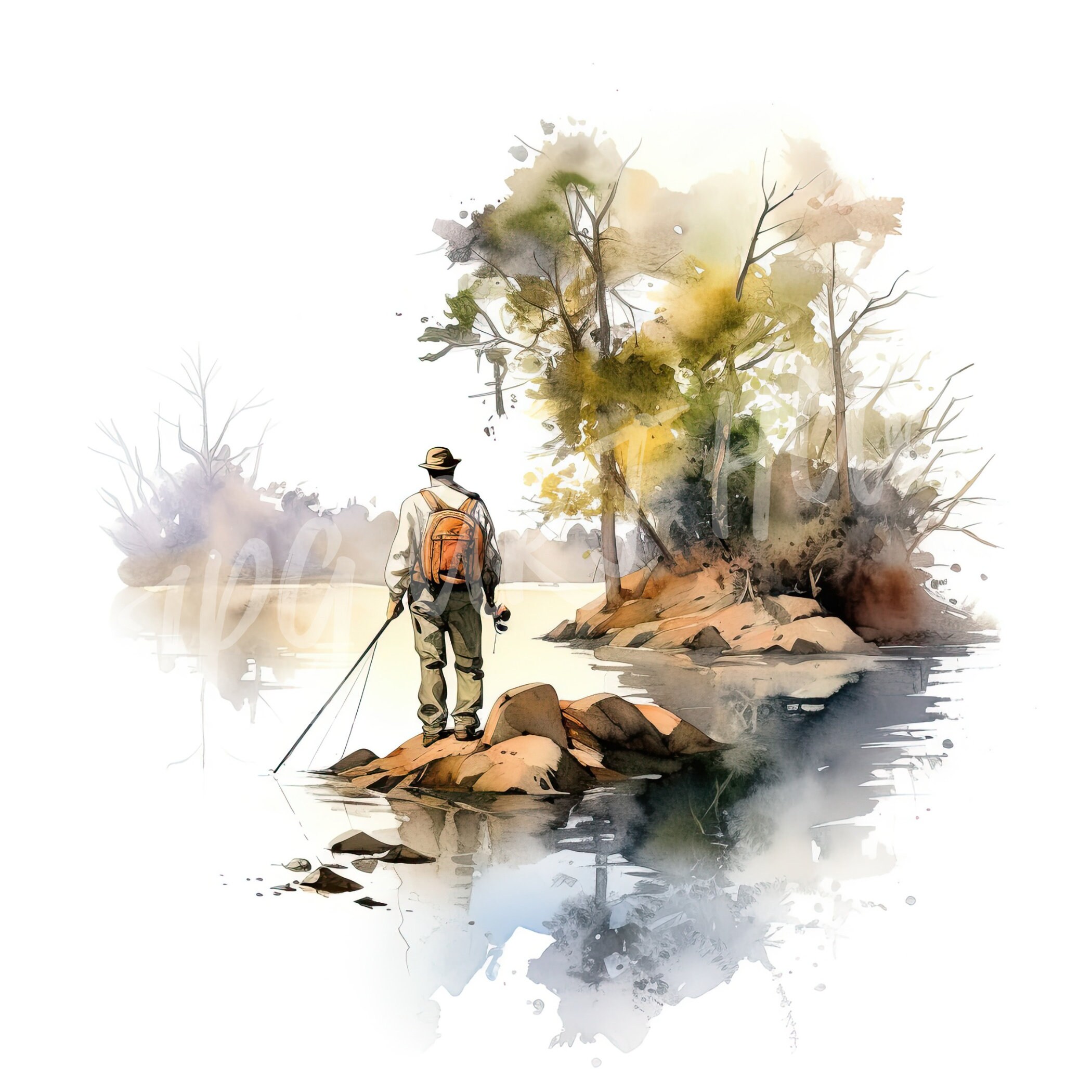 Watercolor Fishing Clipart, Summer Clipart, Camping Clipart, Digital ...