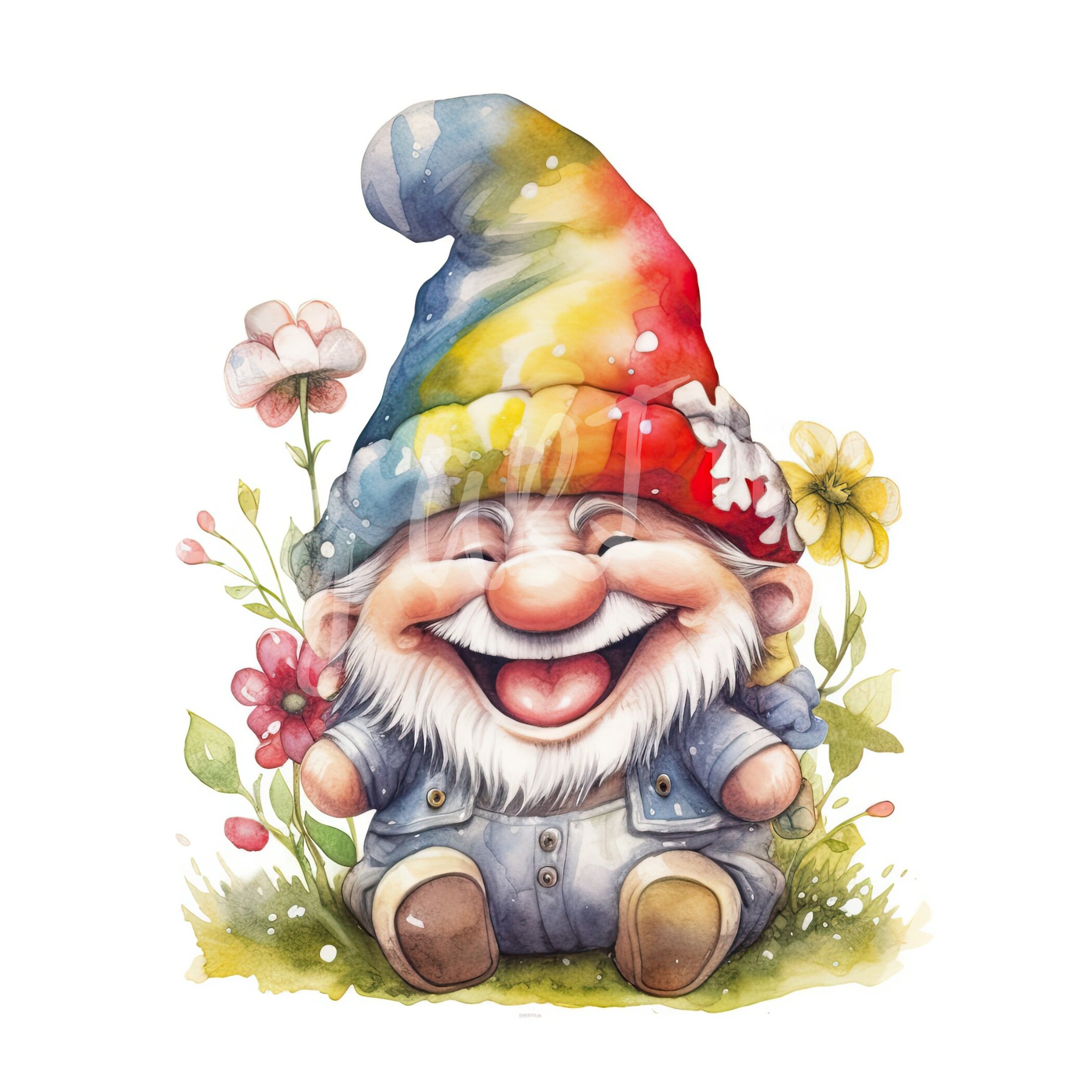 Watercolor Garden Gnome Clipart High Quality JPG Card - Etsy