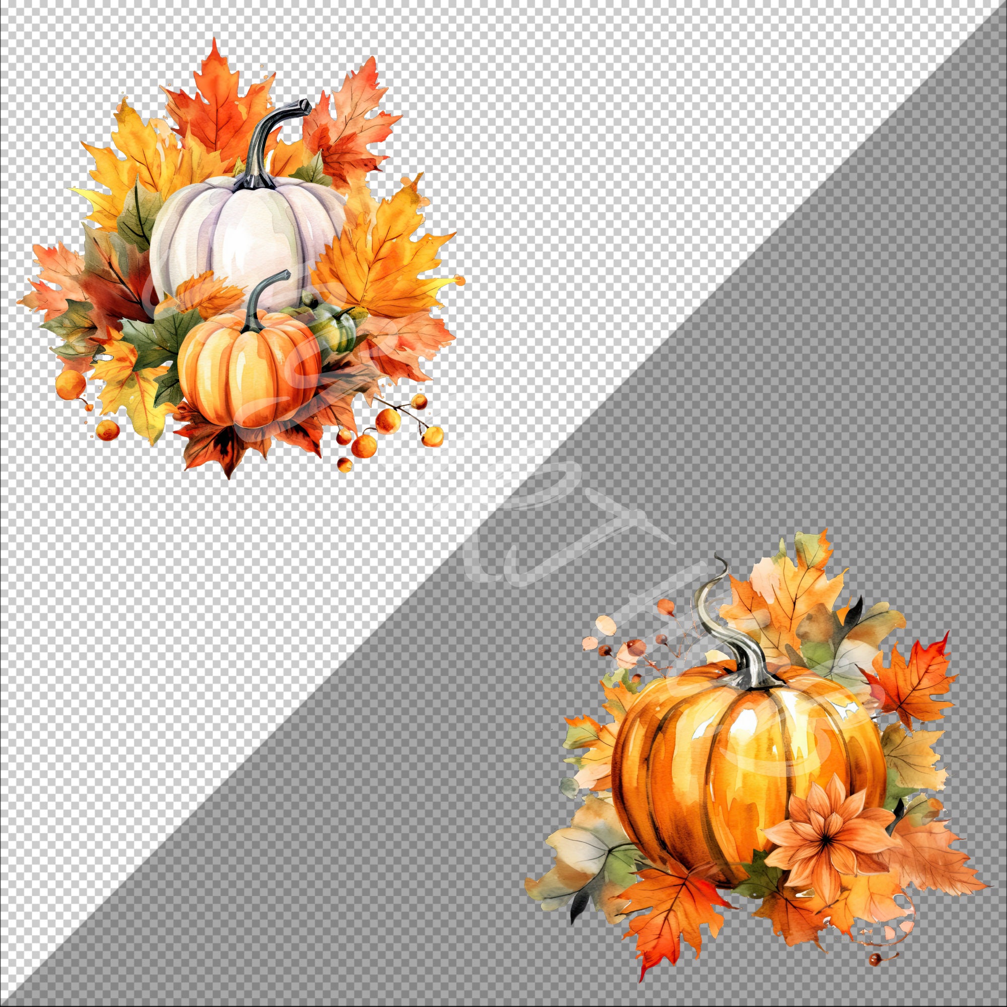 Watercolor Pumpkin Clipart, Fall Clipart Bundle, High Quality PNG ...