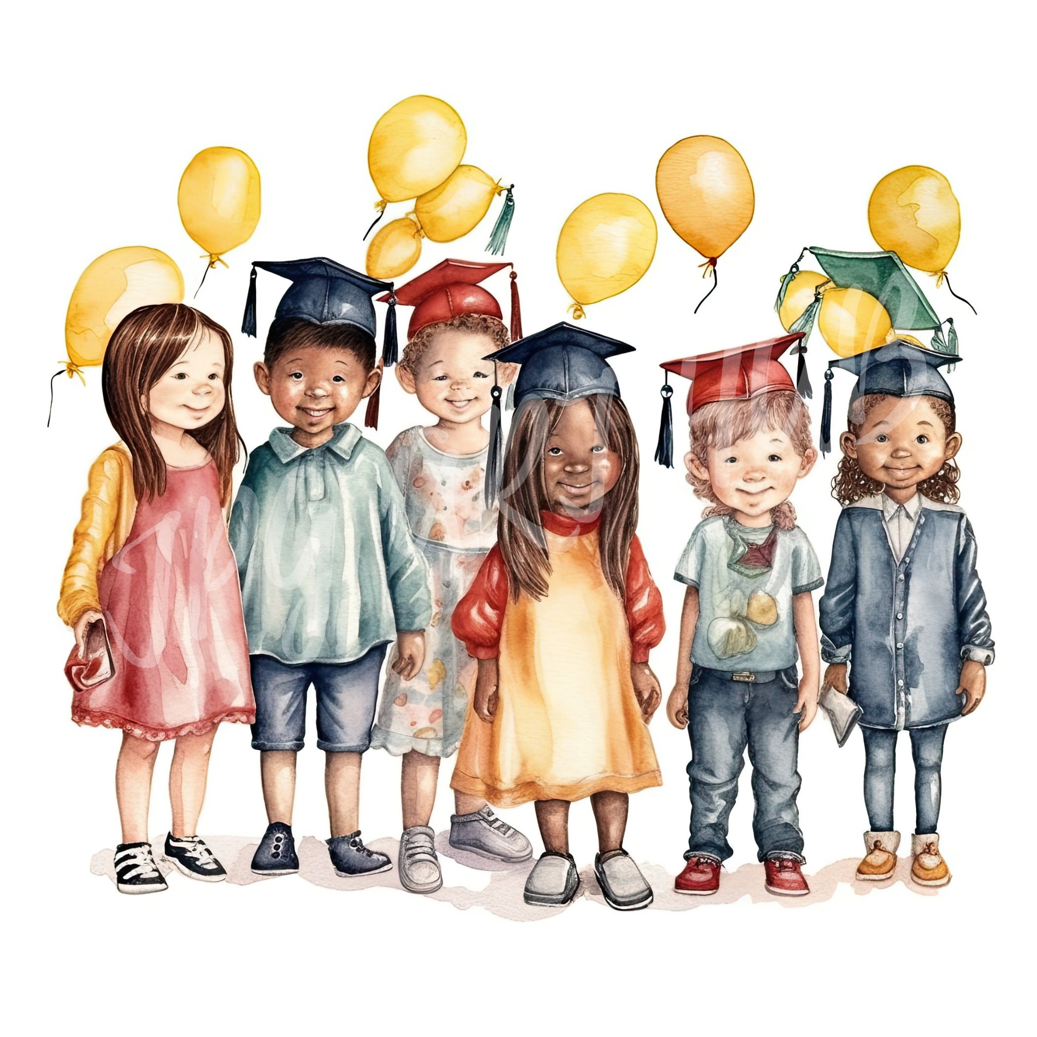 Watercolor Kids Graduation Clipart, High Quality JPG, Card Making ...