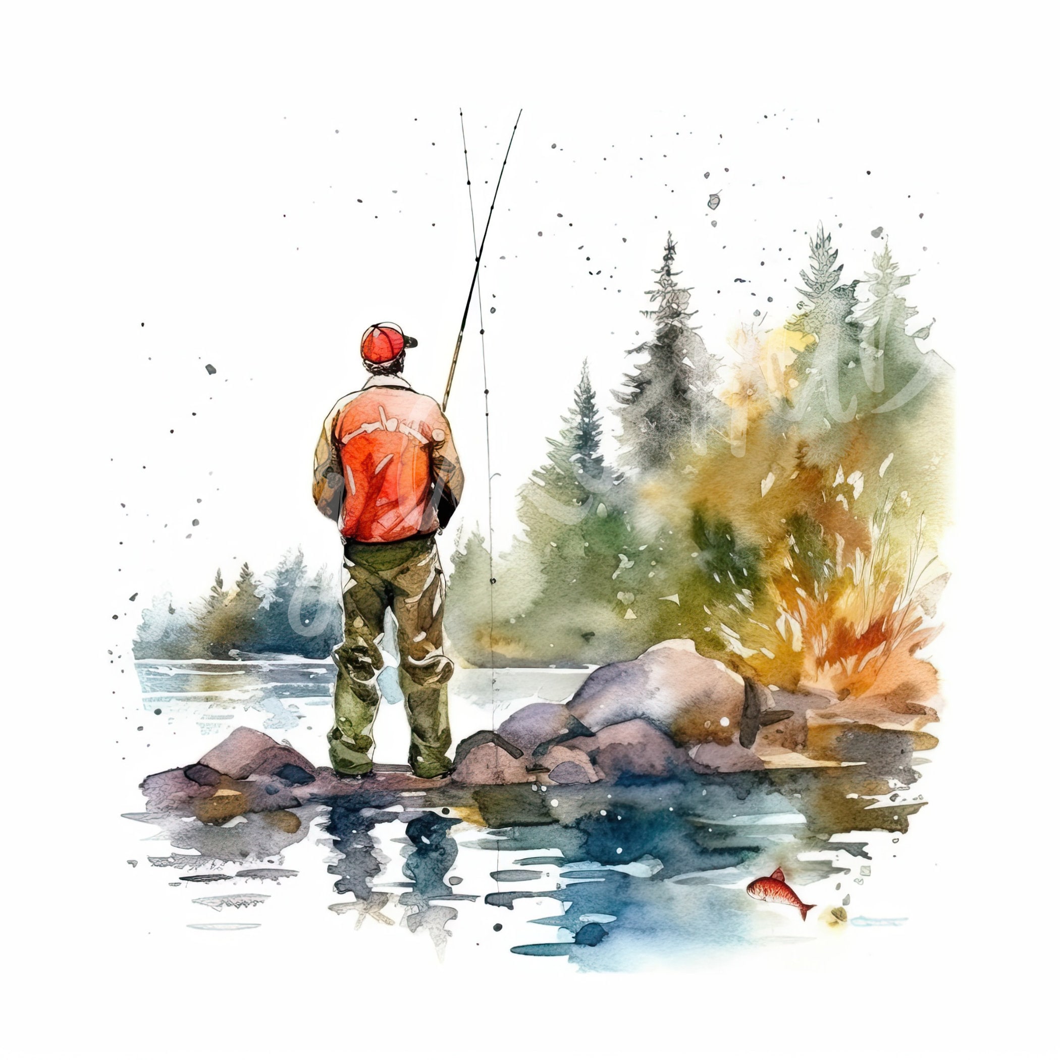 Watercolor Fishing Clipart, Summer Clipart, Camping Clipart, Digital ...