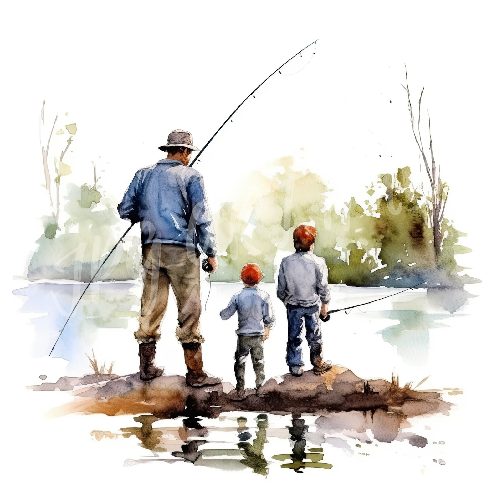 Watercolor Fishing Clipart, Summer Clipart, Camping Clipart, Digital ...