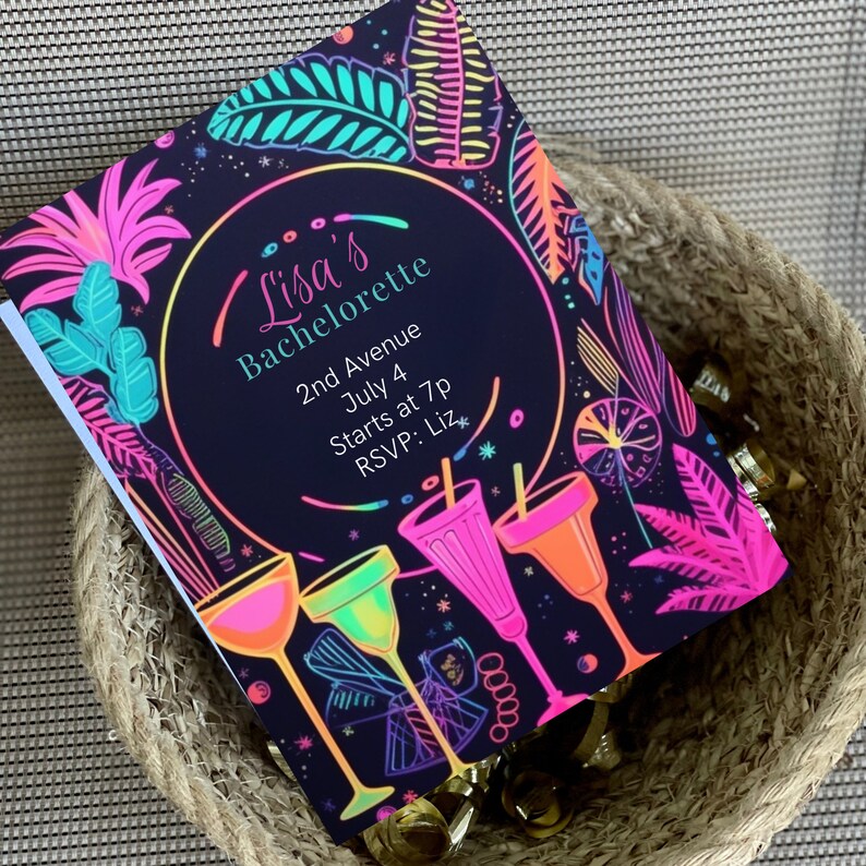 Neon Bachelorette Party Invitation Customizable Neon Template Etsy