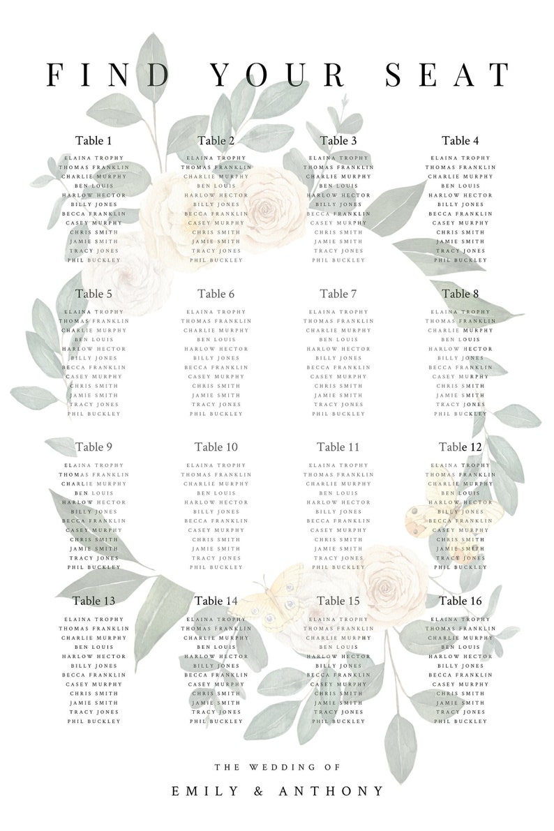 Wedding Guest Seating Chart - Etsy
