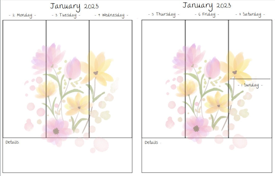 Floral Calendar for the Entire Month INSTANT DOWNLOAD - Etsy