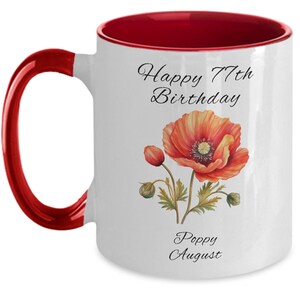 77th Birthday Mug, August Birth Flower Poppy Watercolor Mug, 77th Birth ...