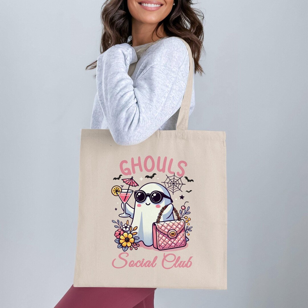Cute Ghost Tote Bag Ghouls Social Club Tote Adorable Ghost Holding ...