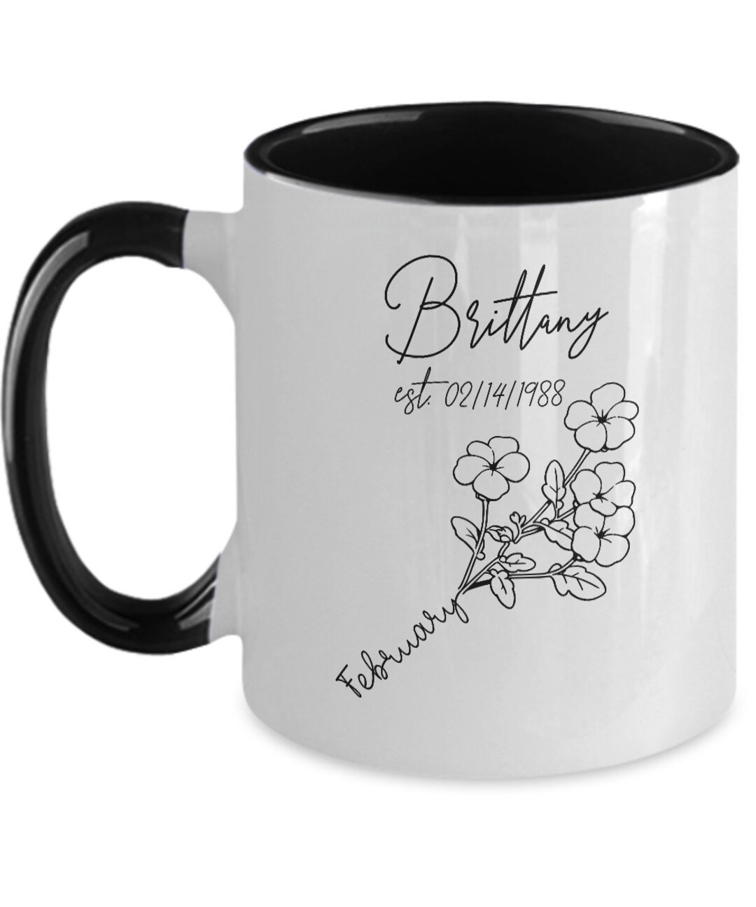 Custom Birth Flower Mug February, Personalized With Name and Date of ...