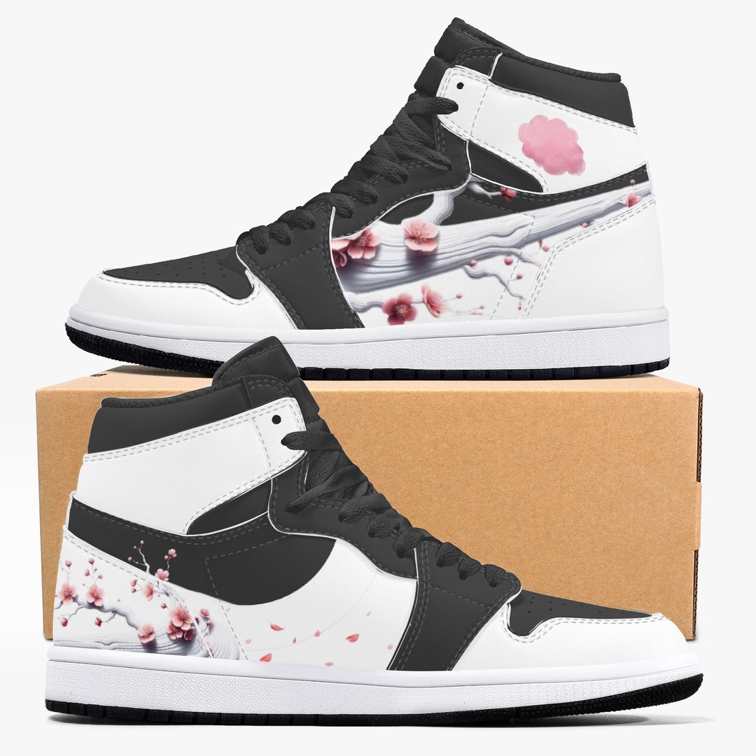 Air Force High Top Custom Cherry Blossom AJ1 Pink Black White Hi-top ...
