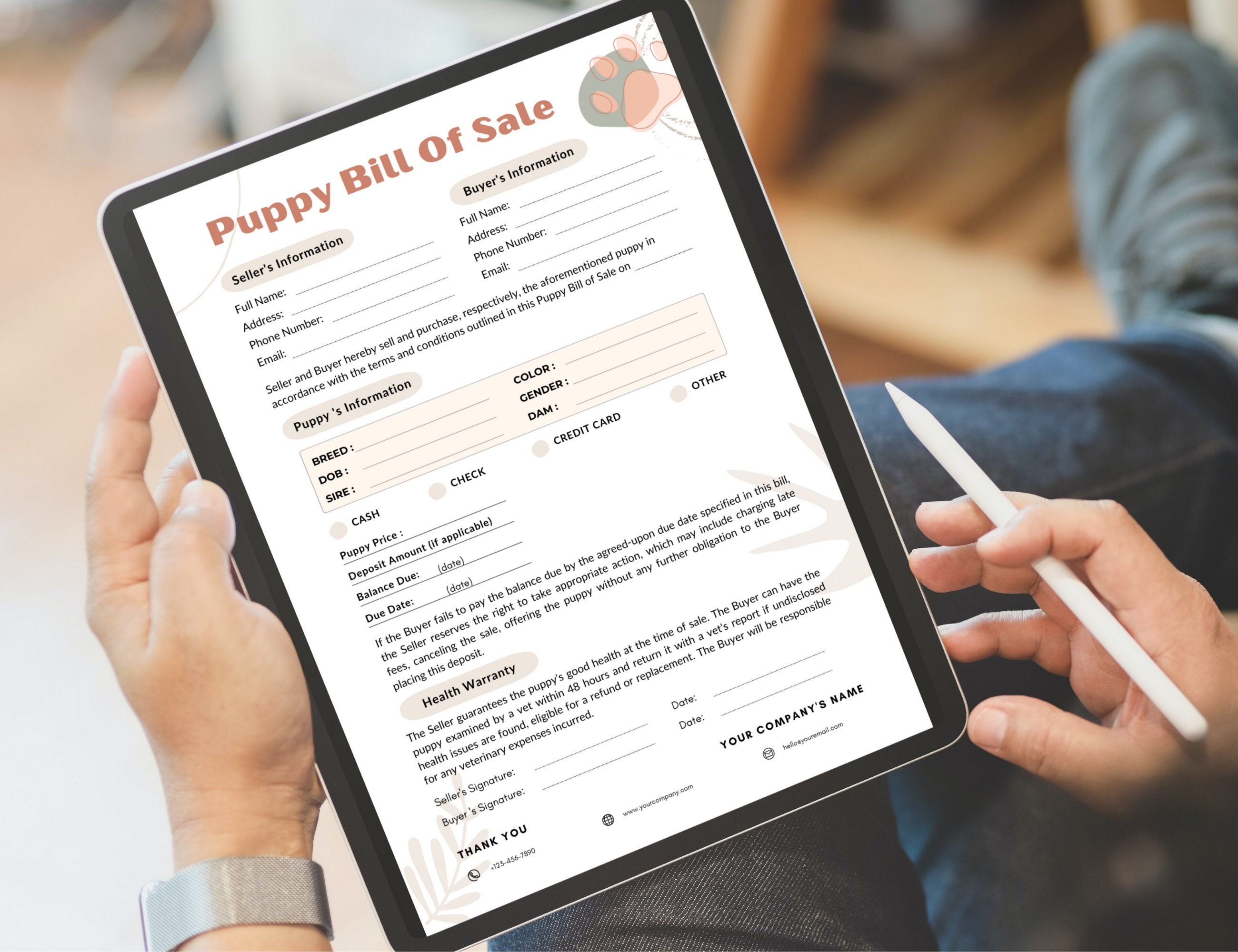 Fillable Puppy Sales Contract, Puppy Bill of Sale, Editable Puppy ...