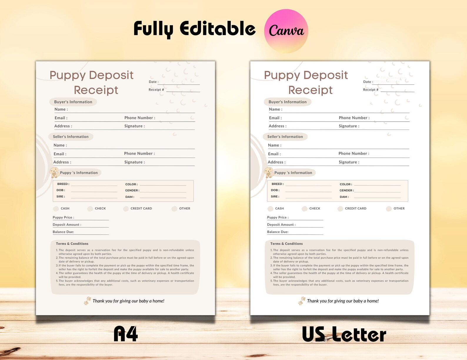 Puppy Dog Deposit Receipt Puppy Bill of Sale Fillable Puppy Deposit ...