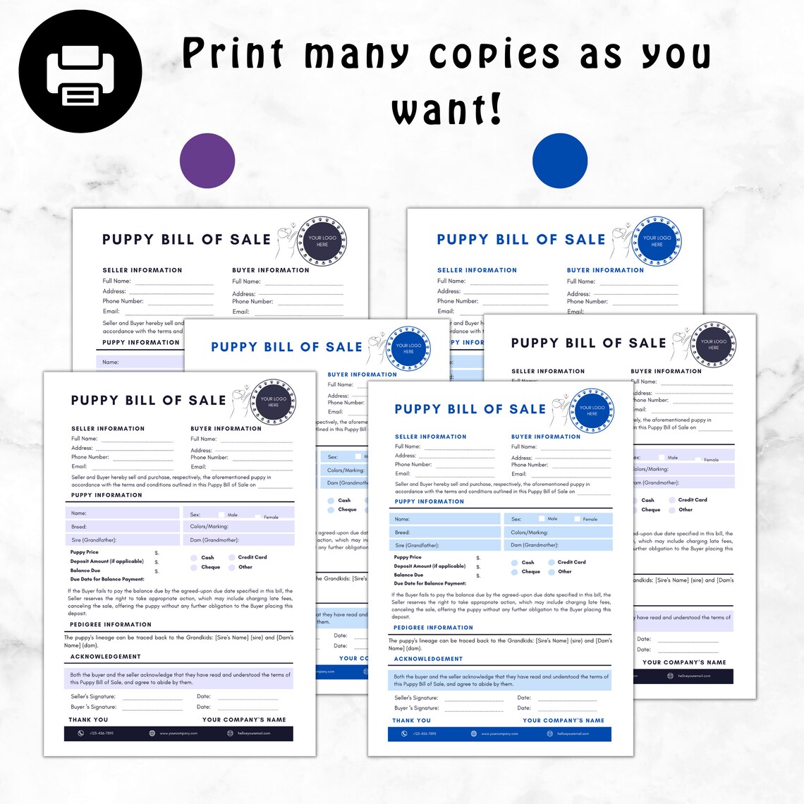 Puppy Bill of Sale Template, Dog Breeder Contract (editable PDF) - Etsy