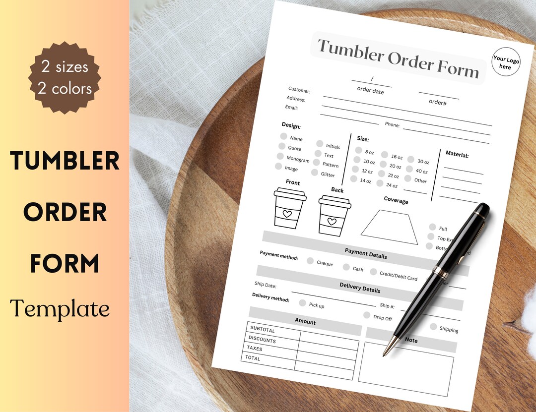 EDITABLE TUMBLER ORDER Form Template, Custom Tumbler Order Form ...