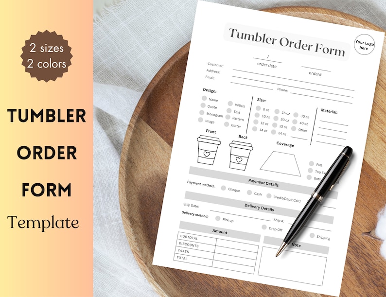 EDITABLE TUMBLER ORDER Form Template, Custom Tumbler Order Form ...