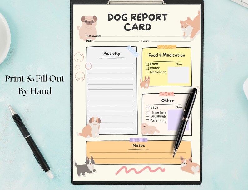 Dog Report Card, Pet Report Card, Dog Report Template, Dog Walking ...