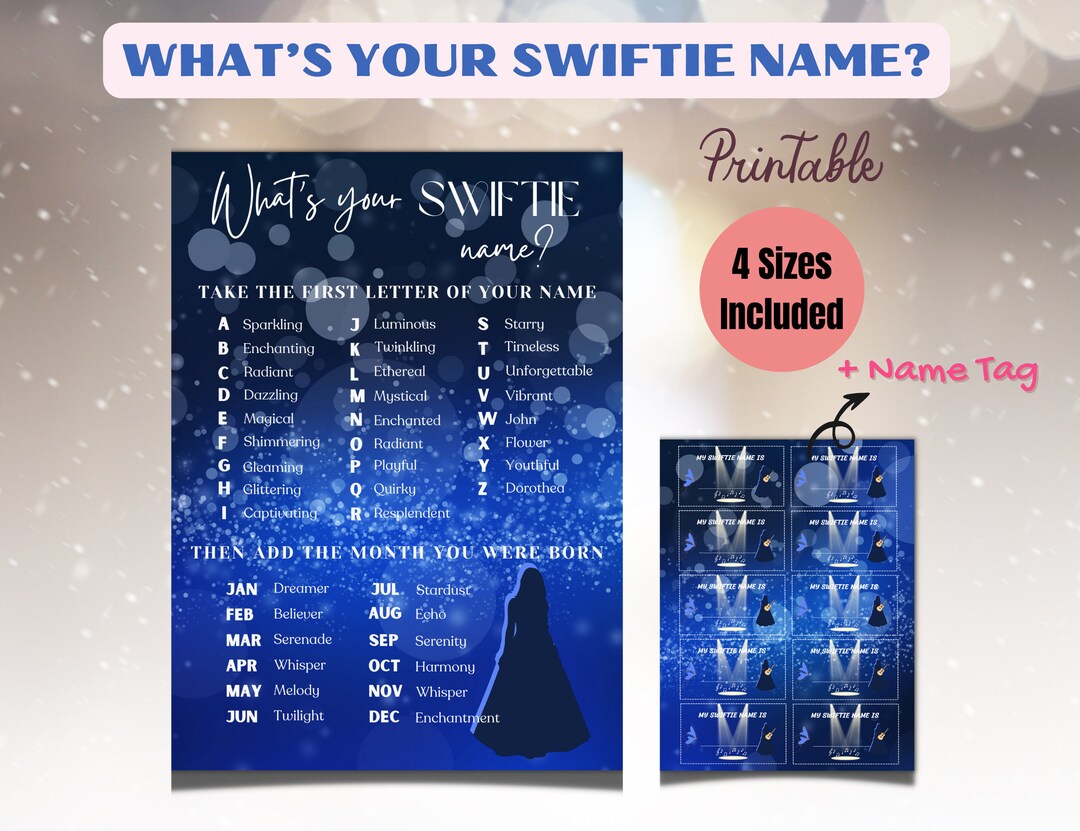 What's Your Swiftie Name Poster, Swiftie Party Games, Taylor Party Game ...