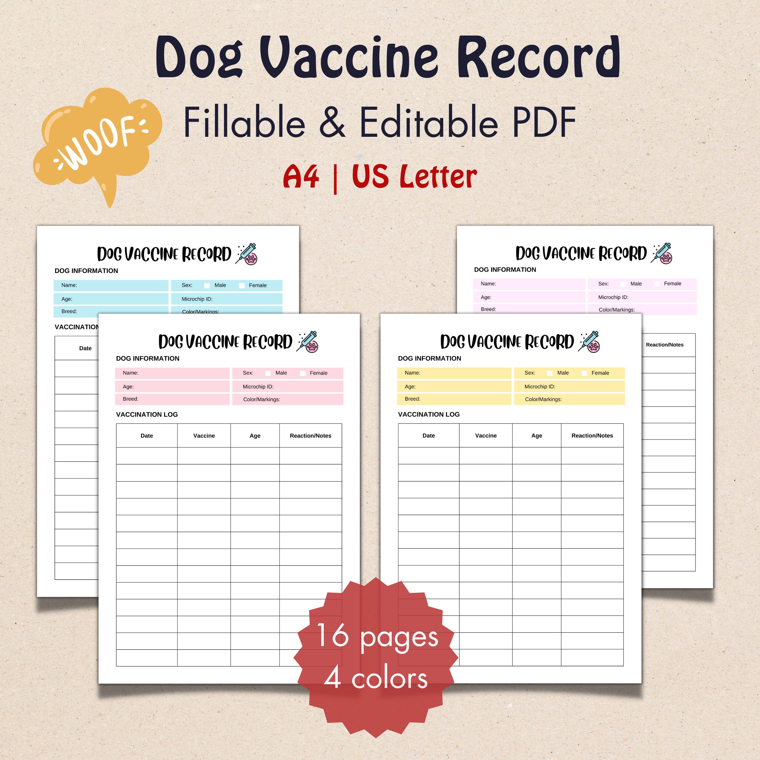 Dog Vaccine Record, Vaccine Guide, Puppy Shot Record, Puppy Vaccination ...